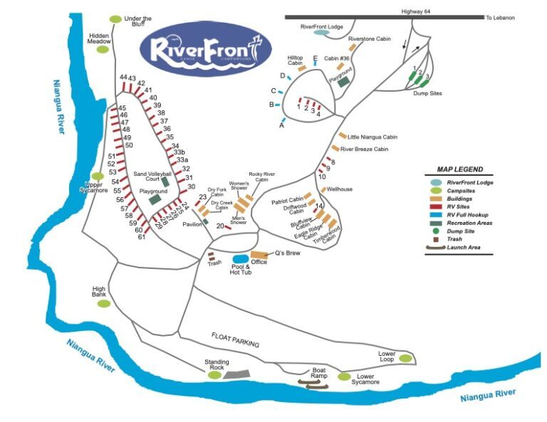 Campground Map - Riverfront Campground and Canoe Rental - Lebanon, MO